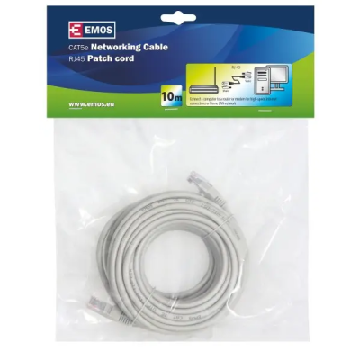 Emos Patch kábel UTP, CAT 5e, AWG26, PVC, szürke, 10m, 10m - Kábel és ...